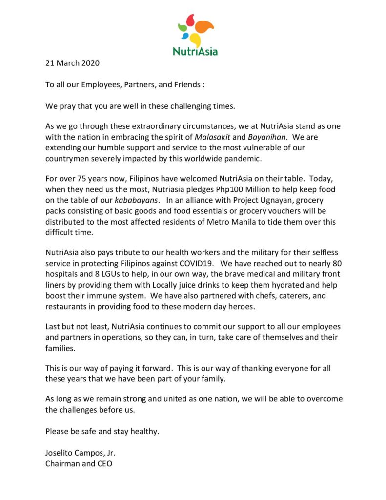 Please stay safe and healthy – NutriAsia